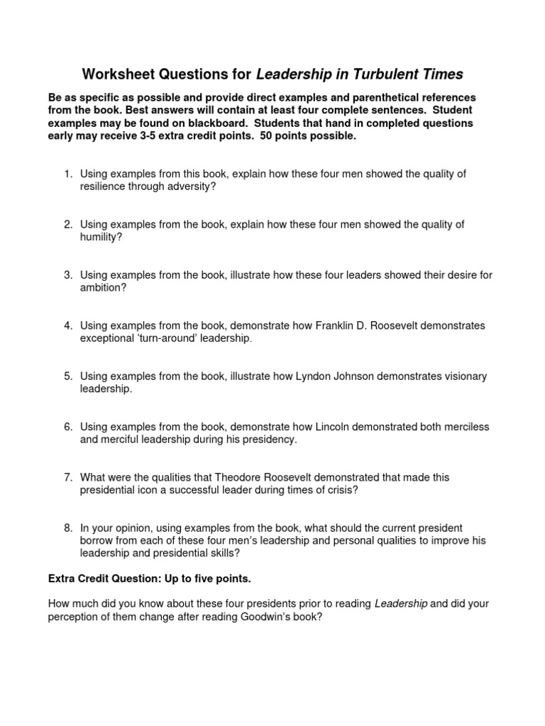 Leadership in Turbulent Times Worksheet-1 | PDF