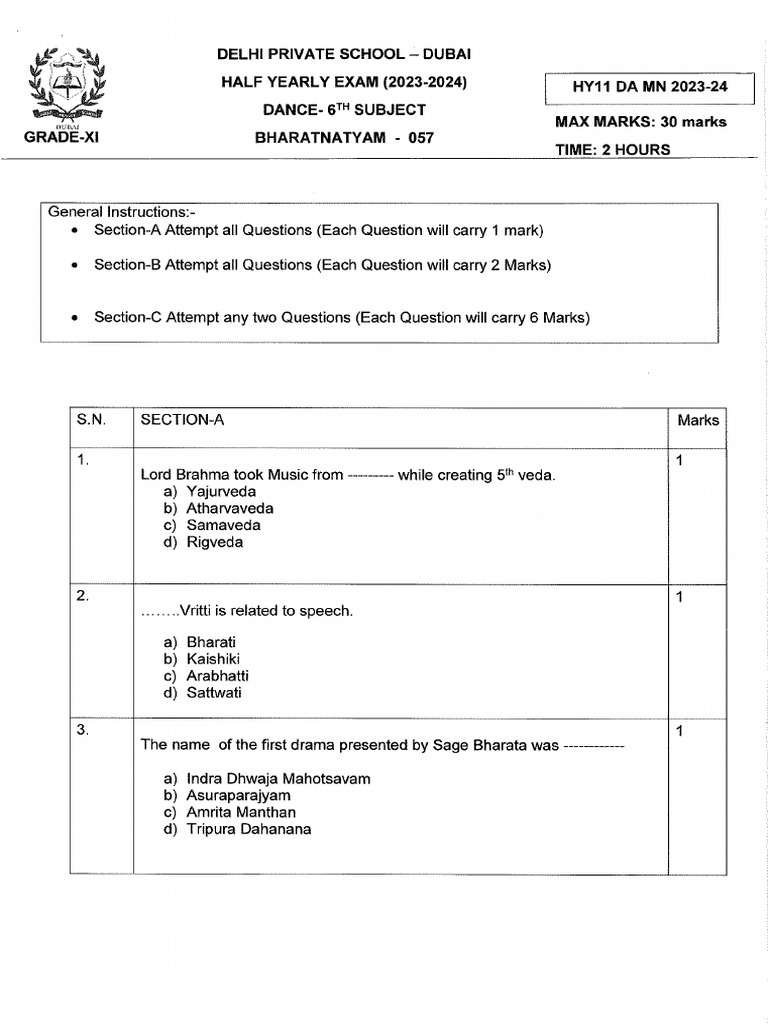 2023 24 Hye Gr11 Dance Bharath | PDF