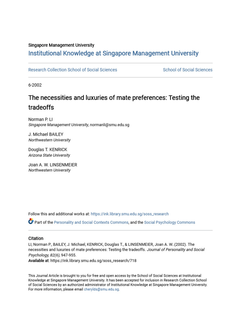 The Necessities and Luxuries of Mate Preferences - Testing The Tra ...