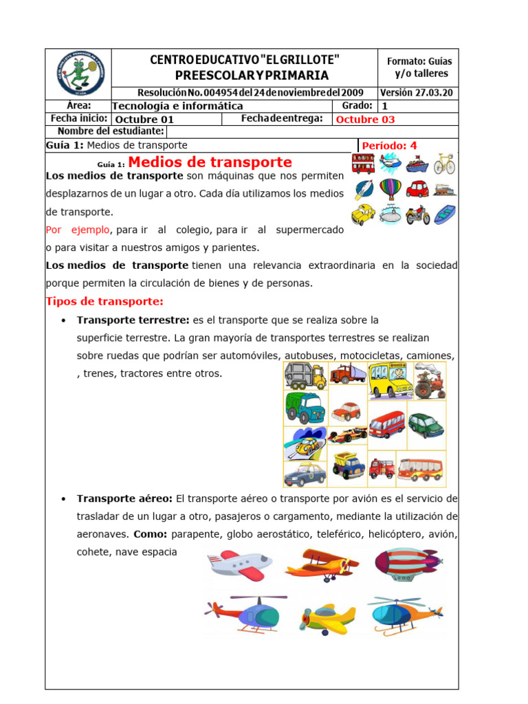 Medios de Trasnporte Escolas | PDF | Transporte | Vehículos