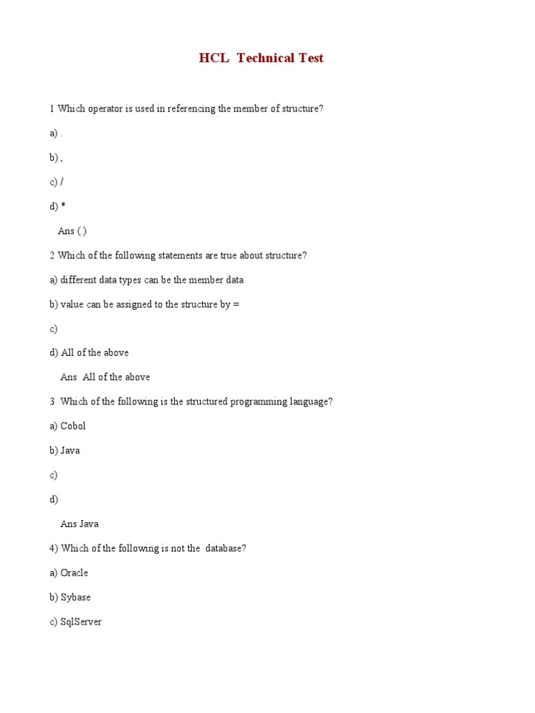 (WWW - Entrance-Exam - Net) - HCL Placement Sample Paper 4 | PDF