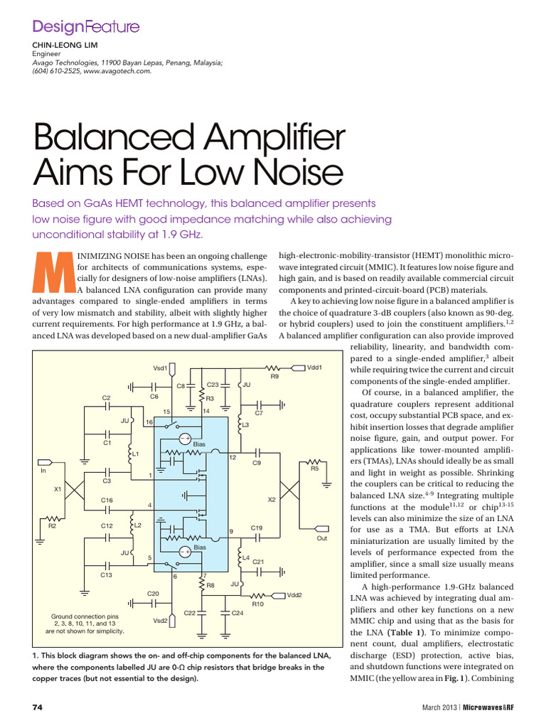 Balanced Amplifier Aims For Low Noise | PDF | Amplifier | Field Effect Transistor