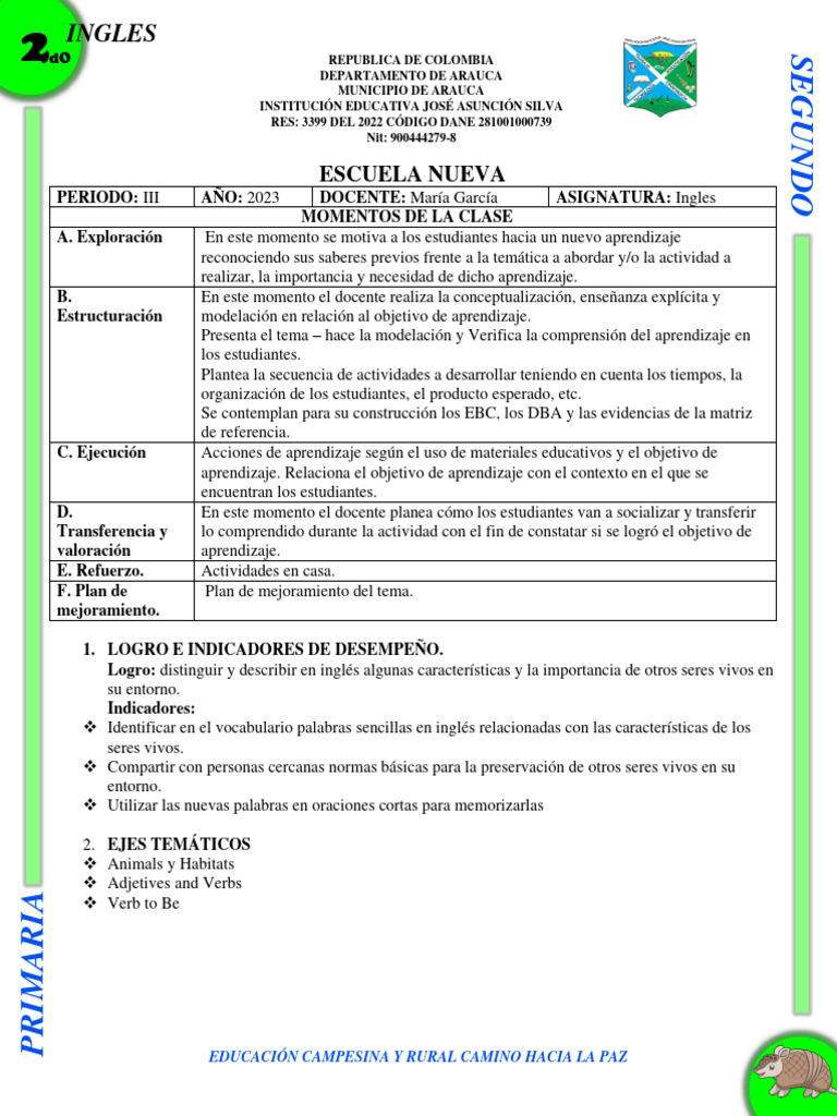 Guia Ingles Grado 2do-P3 | PDF | Aprendizaje | Maestros