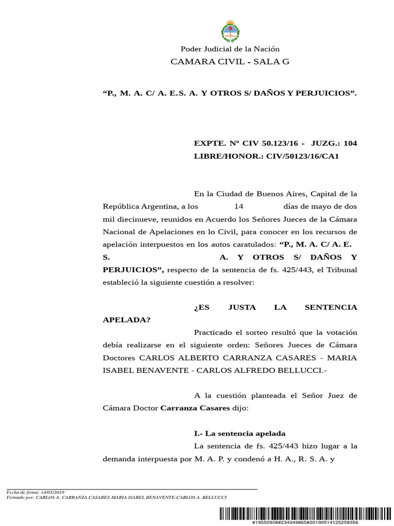 Sentencia Civil: Daños y Perjuicios | PDF | Sentencia (ley) | Estatuto ...