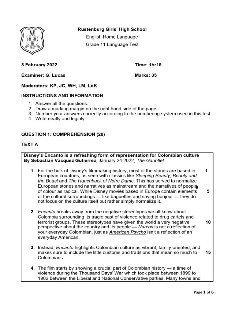 LEARNER Copy Grade 11 Language Test Term 1 2022 | PDF