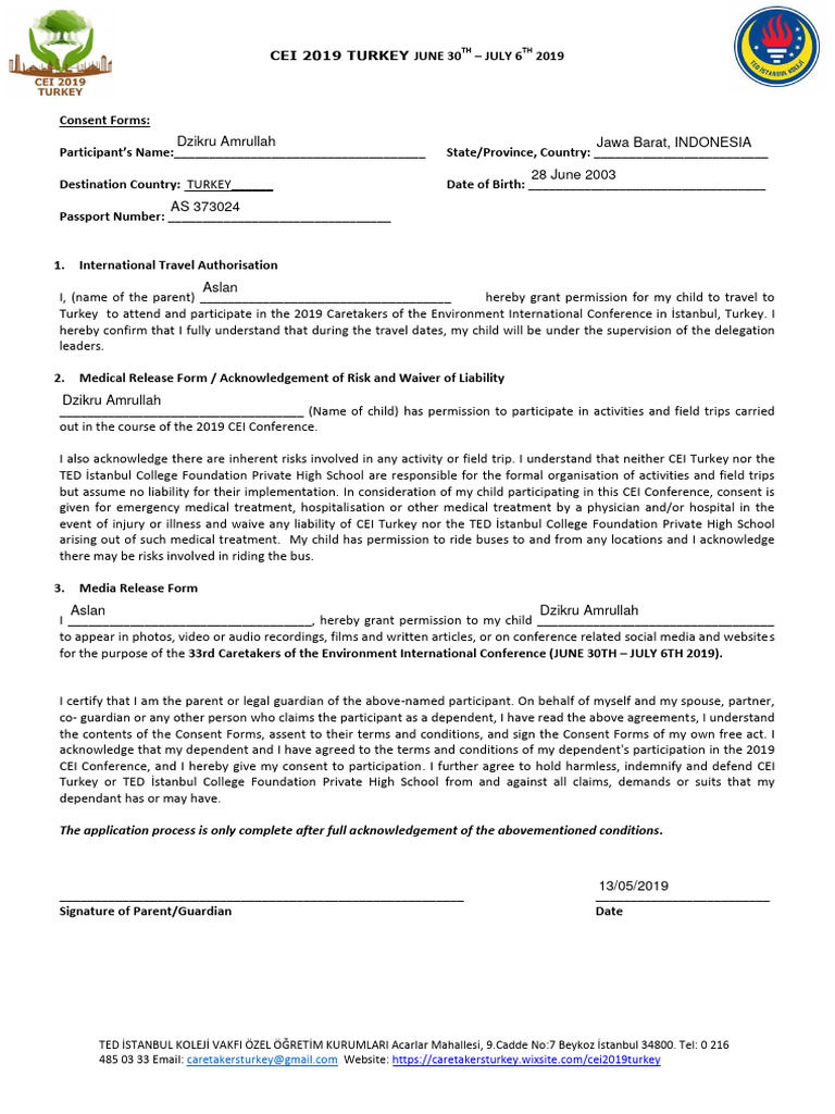 Cei 2019 Turkey Consent Form - Amru | PDF | Health Care