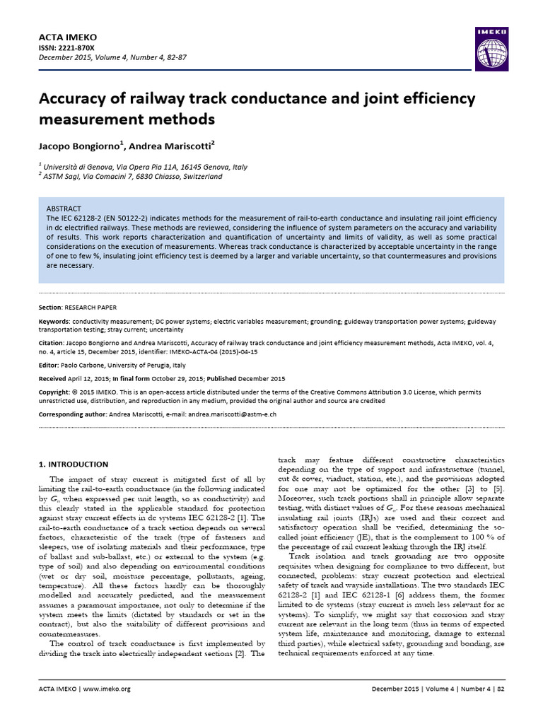 Accuracy of Railway Track Conductance and Joint Efficiency | PDF | Voltage | Electrical ...