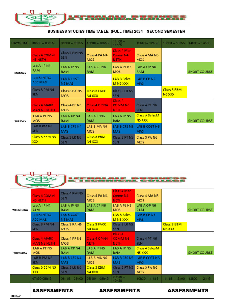 Business Studies Timetable 2024 | PDF | Accounting | Business Economics