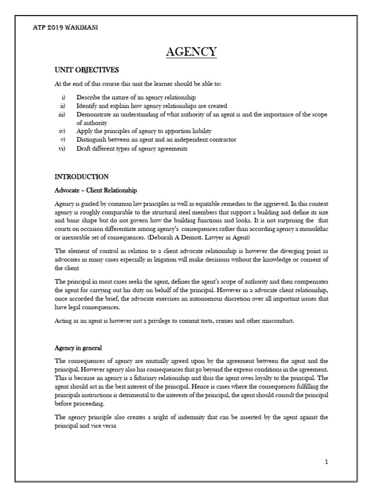 AGENCY Notes 2019F | PDF | Law Of Agency | Legal Liability
