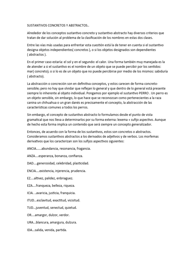 Sustantivos Concretos y Abstractos | PDF | Sustantivo | Sintaxis