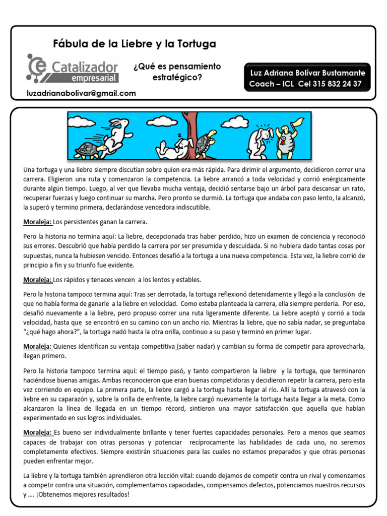 Fábula La Liebre y La Tortuga | PDF