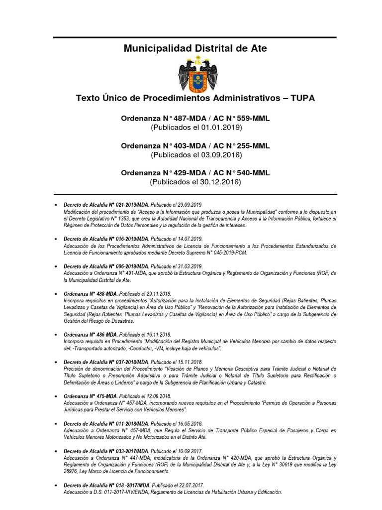 TUPA MDA Actualizado Sep 2019 | PDF | edificio | Telecomunicaciones