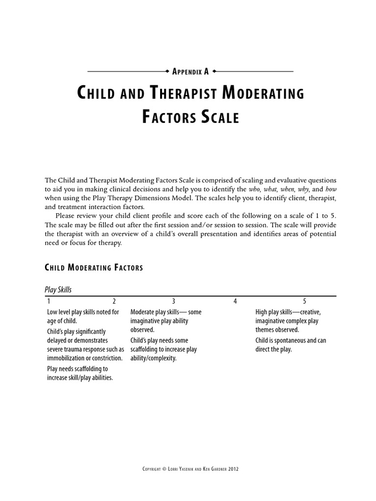 Yasenik and Gardner-Play Therapy Dimensions Model-Appendices | PDF ...