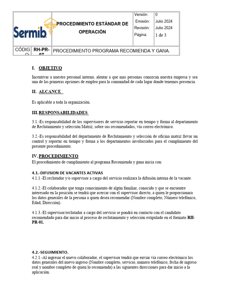 Procedimiento Recomienda y Gana RH | PDF | Reclutamiento