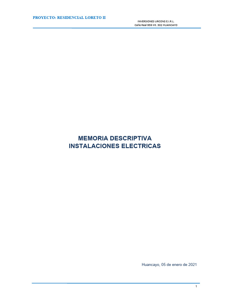 Memoria Descriptiva Instalaciones Electricas | PDF | Aislador (Electricidad) | Materiales