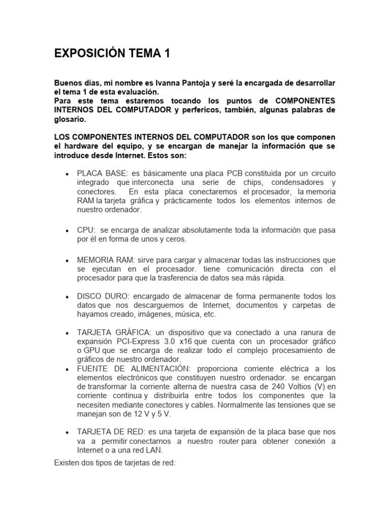 Exposición tema 1 | Descargar gratis PDF | Periférico | Hardware de la computadora