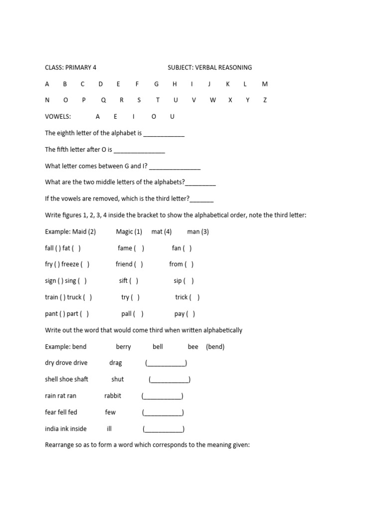 CLASS - Primary Verbal Reasoning | PDF | Linguistics