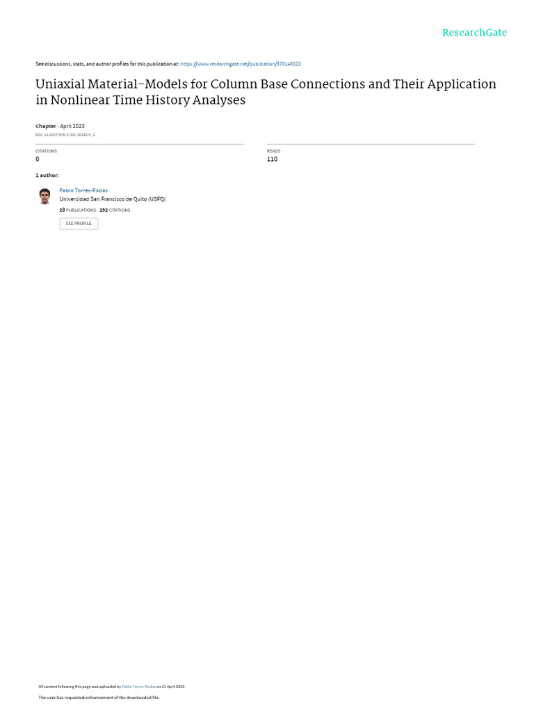 Uniaxial Material-Models For Column Base Connections and Their Application | PDF | Strength Of ...