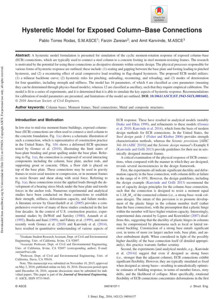 Hysteretic Model For Exposed Column-Base Connections | PDF | Hysteresis | Strength Of Materials