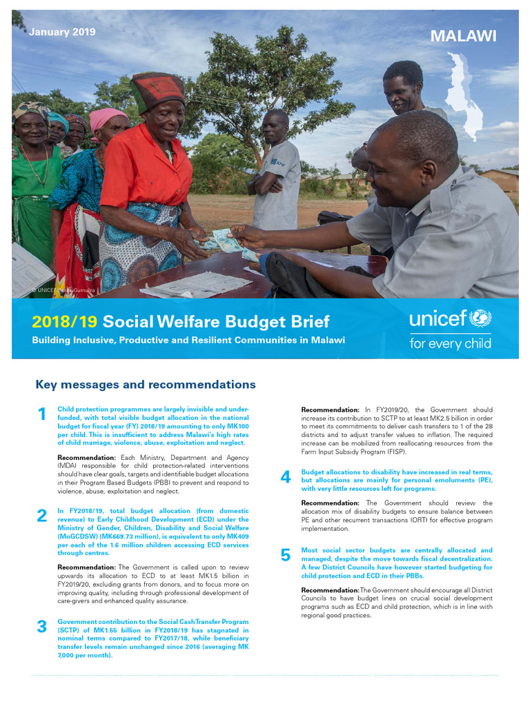 UNICEF Malawi 2018 2019 Social Welfare Budget Brief | PDF | Malawi ...