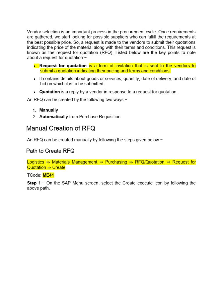 Manual Creation of RFQ: Path To Create RFQ | PDF | Computing | Business