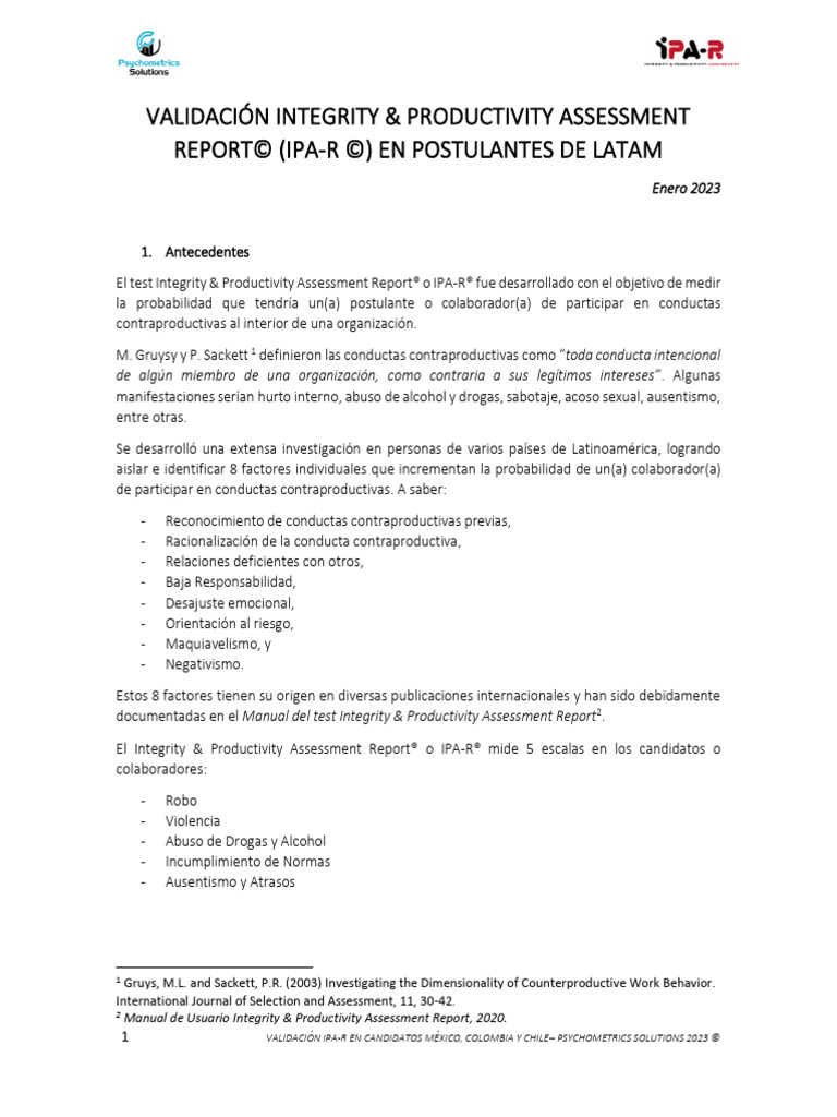 Validacion Ipar Latam Mexico Colombia Chile | PDF