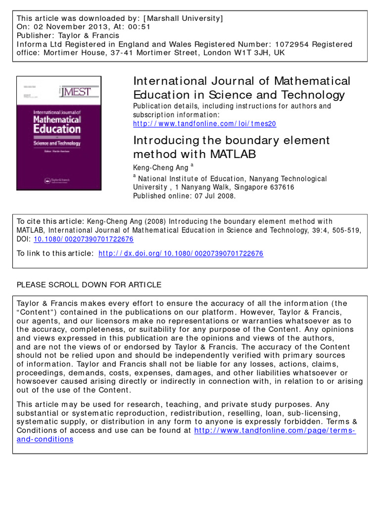 Introducing The Boundary Element Method With Matlab Pdf Numerical