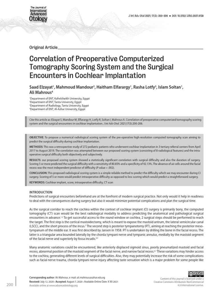 Ci Correlation Ijo Paper | PDF | Ear | Clinical Medicine