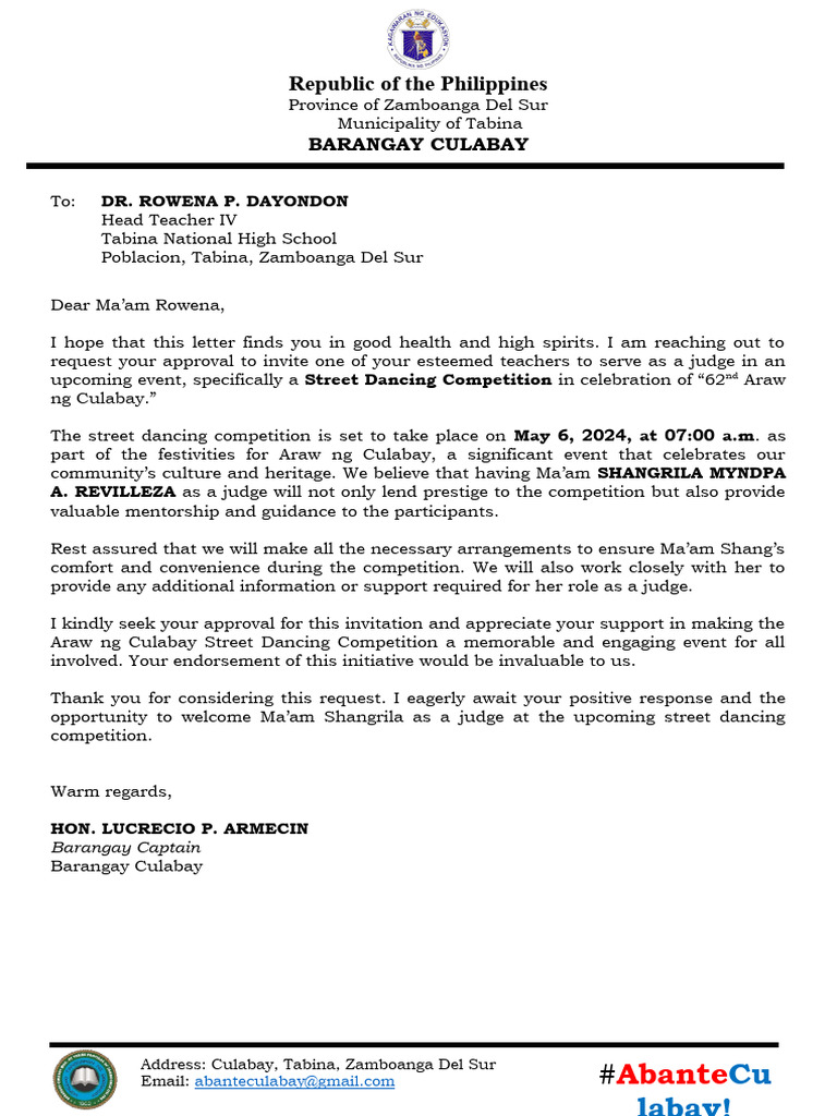Judge Invitations for Culabay Events | PDF