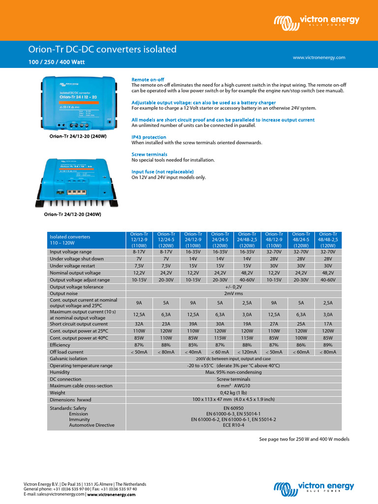 Datasheet Orion TR DC DC Converters Isolated 100 250 400W EN | PDF | Voltage | Switch