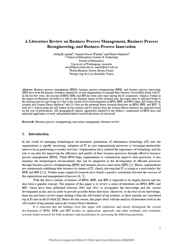SSRN Id2263123 | PDF | Business Process | Business Process Management