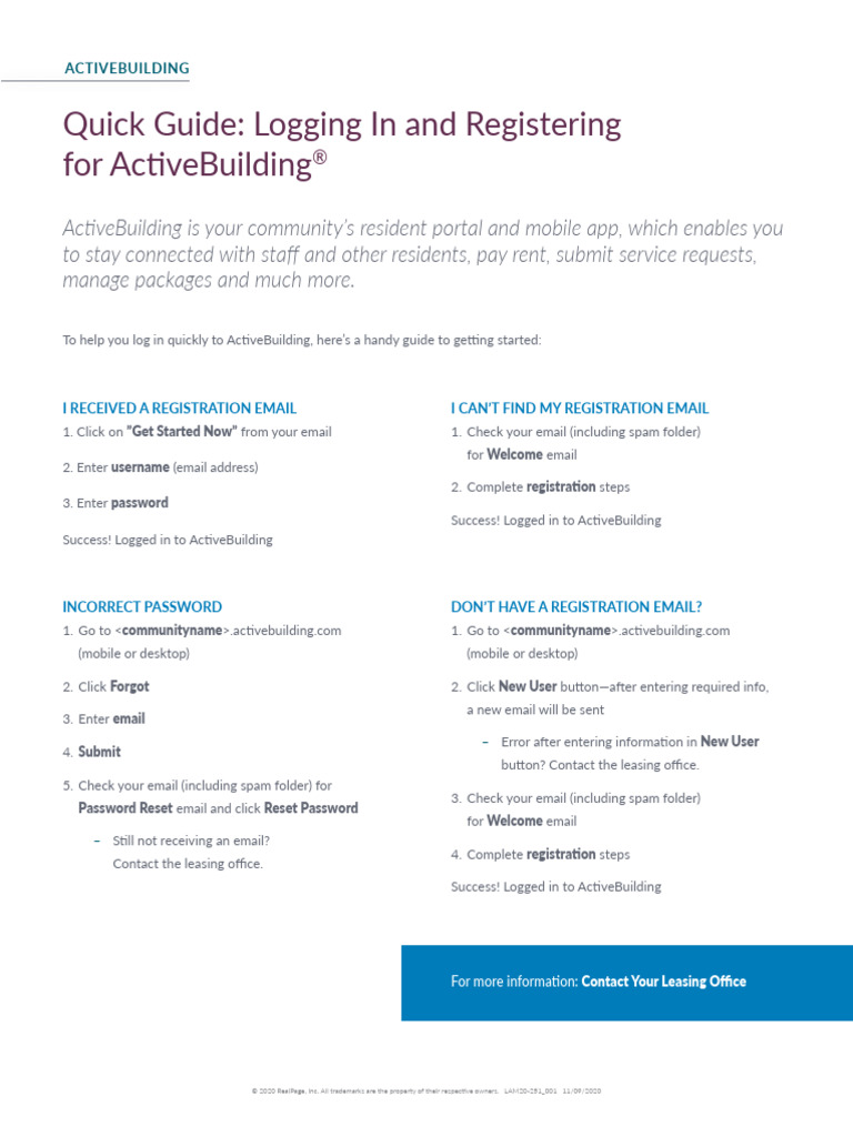 Resident - Logging in and Registering For ActiveBuilding | PDF | Login ...