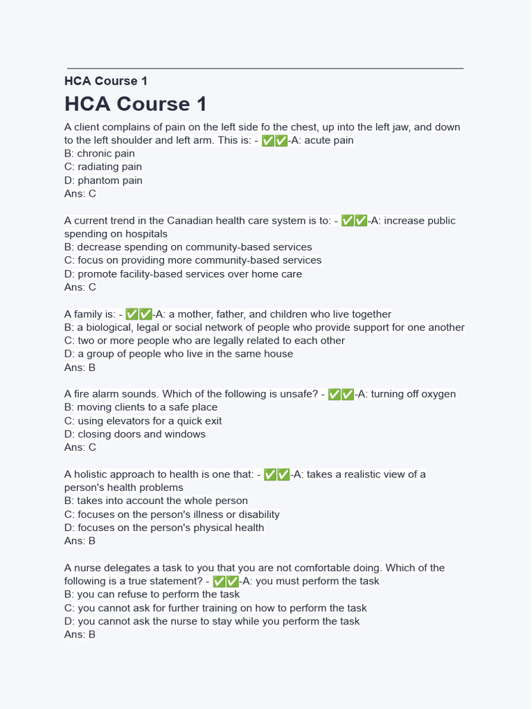 HCA Course 1 HCA Course 1 With Verified Correct Answers - Complete ...