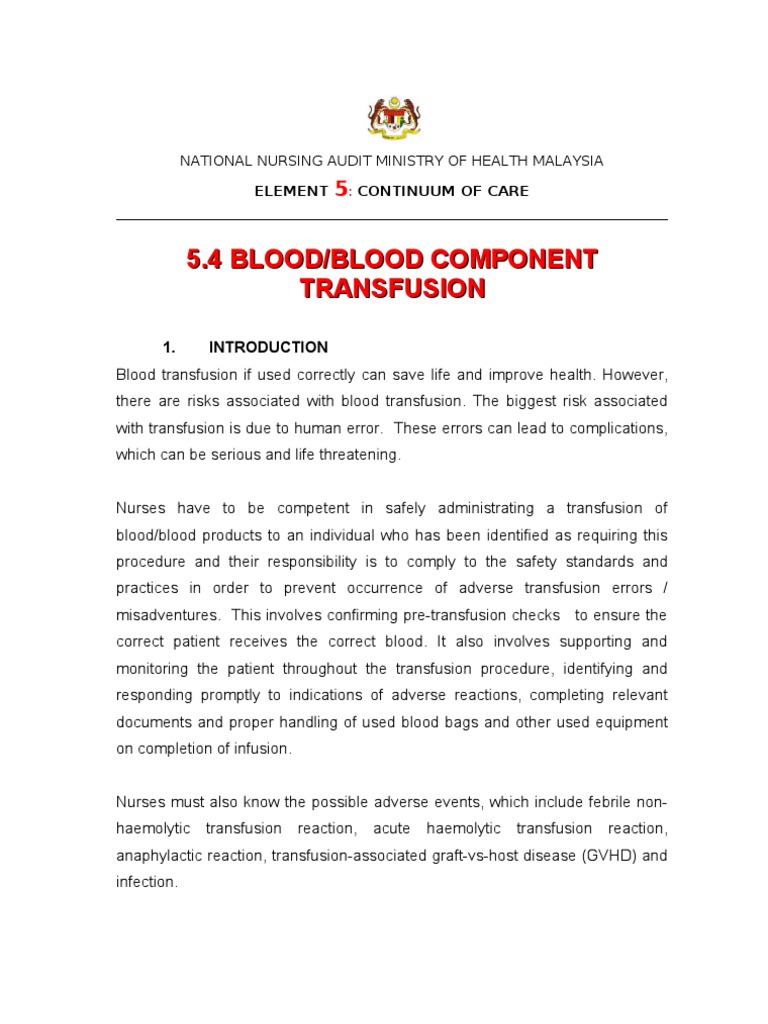Blood Transfusion Protocol for Nurses | PDF | Blood Transfusion | Patient