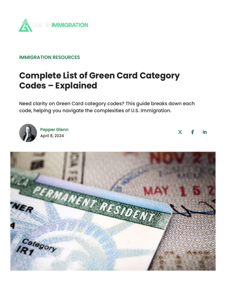 Complete List of Green Card Category Codes - Explained | Download Free ...