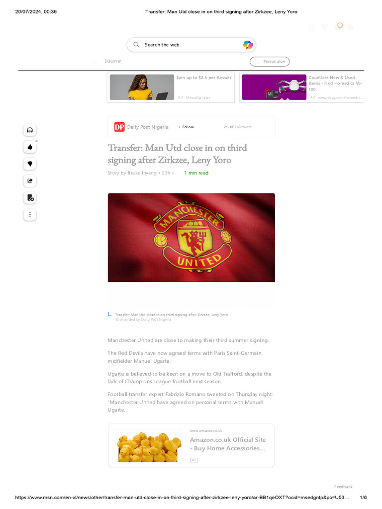 Transfer - Man Utd Close in On Third Signing After Zirkzee, Leny Yoro | PDF | Manchester United ...