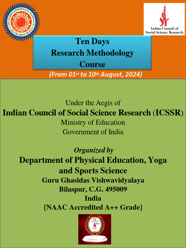 Research Methodology Course ICSSR 1 10 brochure 11 7 24 PDF Psychology