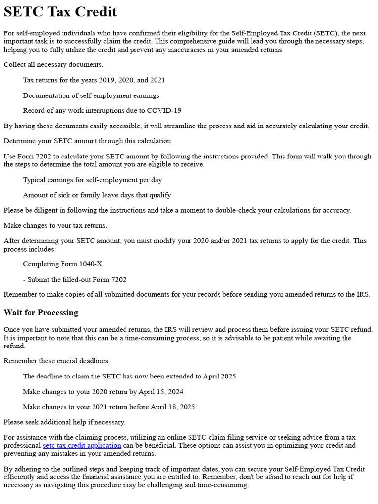 How To Claim The SETC Tax Credit 191887 | PDF | Internal Revenue ...