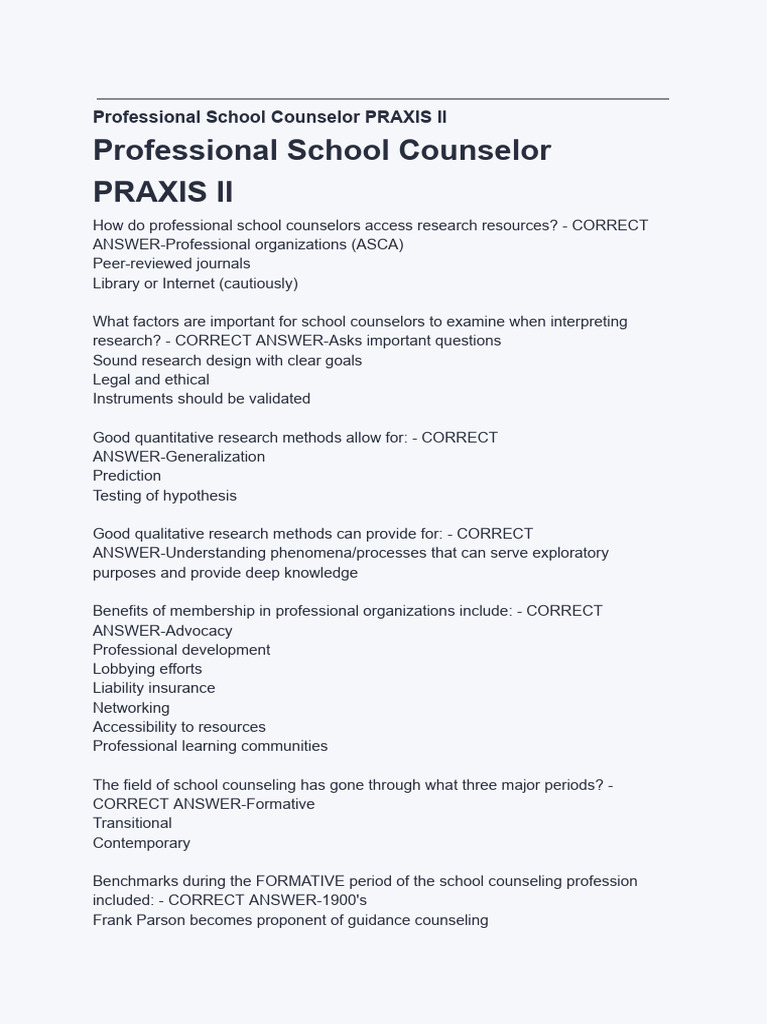 Professional School Counselor PRAXIS II Professional School Counselor ...