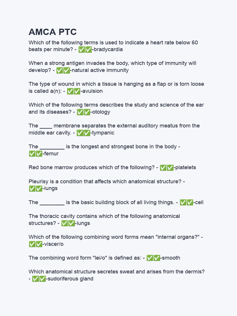 AMCA PTC Questions With Verified Correct Answers - Complete Solution 2024 | PDF | Breathing ...