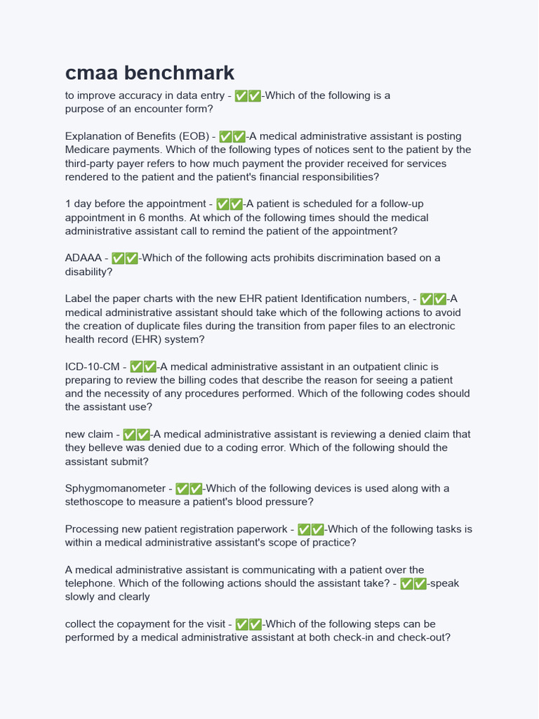 Cmaa Benchmark Questions With Verified Correct Answers - Complete ...