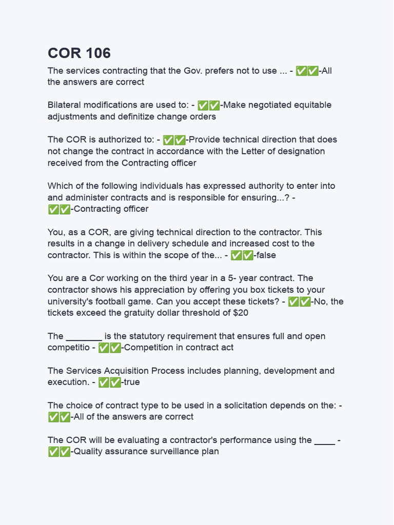 COR 106 Questions With Verified Correct Answers - Complete Solution ...