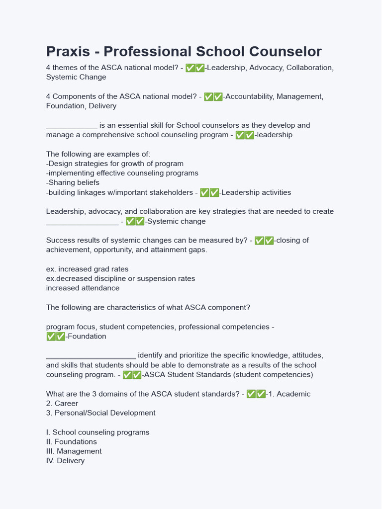 Praxis - Professional School Counselor Questions With Verified Correct ...