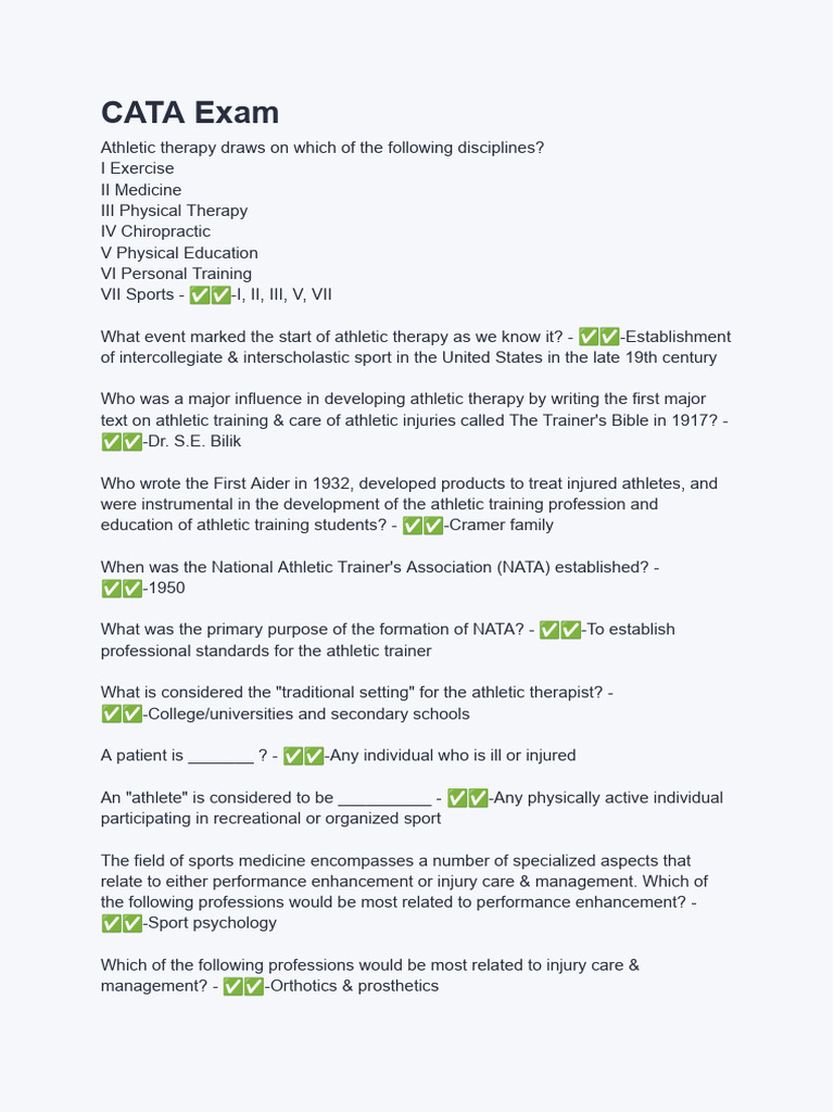 CATA Exam Questions With Verified Correct Answers - Complete Solution 2024 | PDF | Strength ...