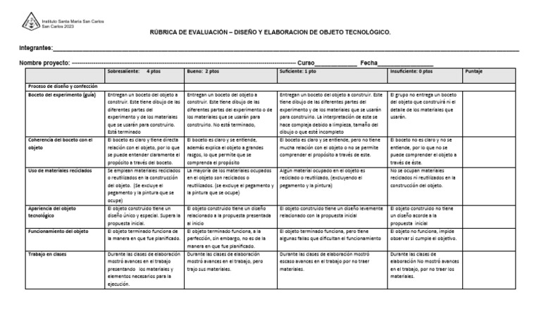 RUBRICA OBJETO 5tos Básicos | PDF | Arte