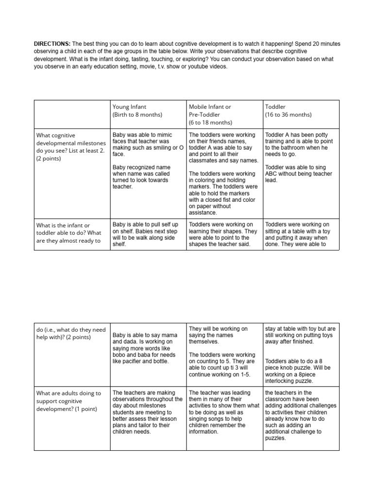 Stages of Cognitive Development Observation | PDF | Toddler | Infants