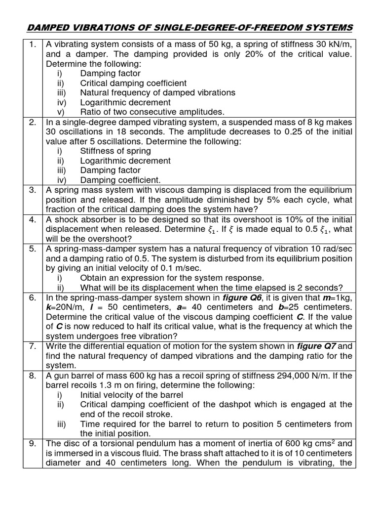 Damped Vibrations Of Single Dof Pdf Damping Oscillation