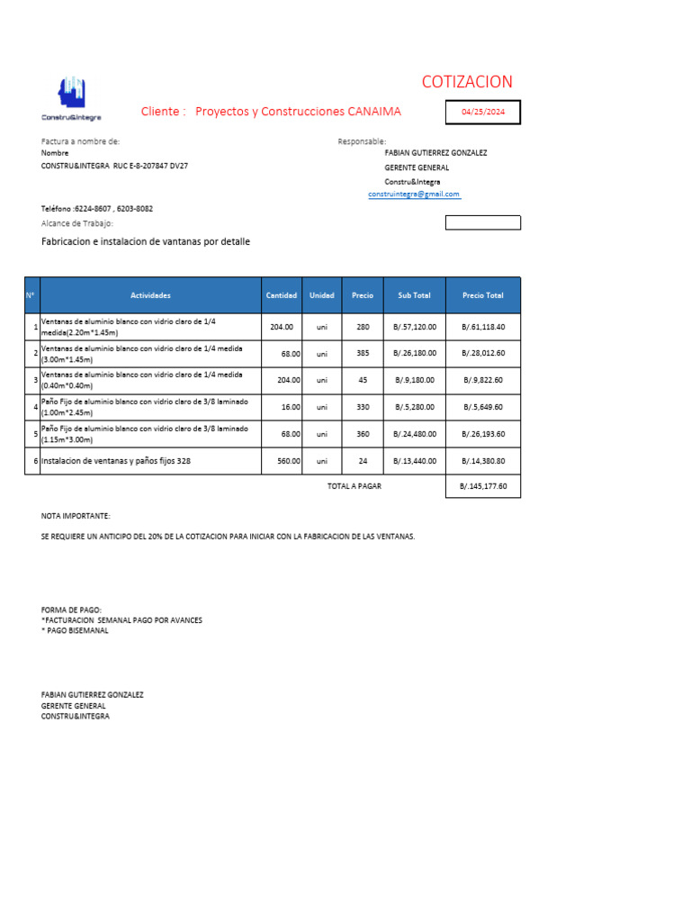 Cotizacion Ventanas | PDF | Sector secundario de la economía