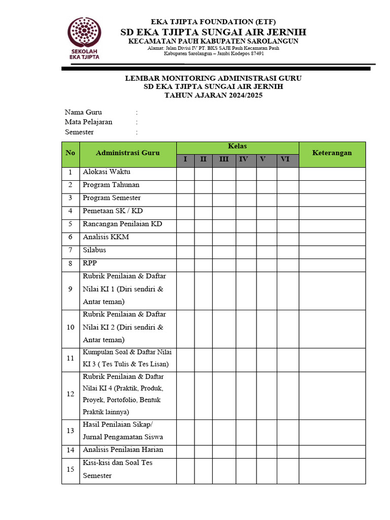 Lembar Monitoring Adm Guru | PDF