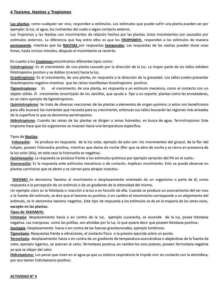 4 Taxismo, Nastias y Tropismos | PDF | Ciencias sociales